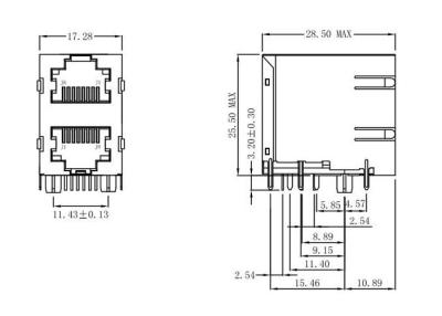 China E5908-4V0S54-L Stacked  RJ45 8p8c Ethernet 2x1 Ports Shielded LPJE17208CNL for sale
