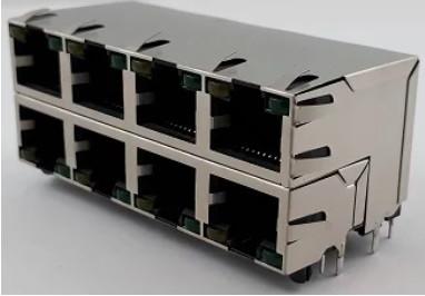 China Stacked 2x4 RJ45 Modular Jacks RJSAE538A08 Shielded With EMI Tabs for sale