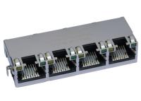 China Low Profile RJ45 Jack 1x4 Port With LED Magnetics Connector LPJE4718AGNL for sale