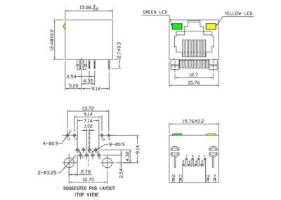 China E5J88-30L052-L Thru - Hole Rj45 Connectors With LED 8P8C Shielded LPJE101-3NHNL for sale