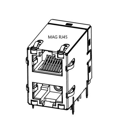 China 1-1840052-1 Stacked Magjacks 2X1 Port Gigabit Shield With LED for sale