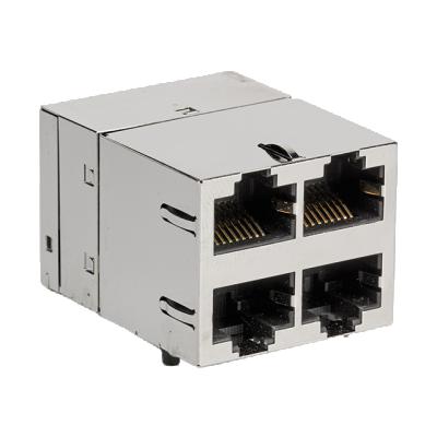 China 2250742-1 2.5G BASE-T 2x2 Stacked RJ45 Connector With LEDs for sale