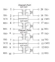 China BD20A01 BD20B12 1500Vrms 100Base-T DUAL Port Magnetic Transformer for sale