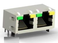 China 6116353-4 / 6116353-1 RJ45 Modular Jack 1x2 Shield Panel Ground With LED for sale