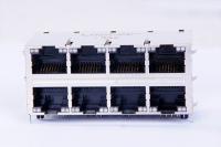 China 0810-2H4R-BG-F Connector 10/100BaseT R/A Stacked RJ45 , 2x4 Port LPJ47312A43NL for sale