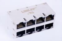 China 10/100BaseT PoE Stacked RJ45 , Through Hole 2 x 4 Port RJ45 Jack 0810-2H4R-DF-F for sale
