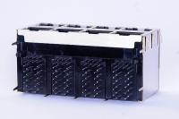 China 10/100BaseT PoE Stacked RJ45 , Through Hole 2 x 4 Port RJ45 Jack 0810-2H4R-DF-F for sale