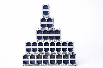 China 10/100BaseT Shielded Stacked RJ45 Right Angle With No LED 0811-2X6G-28 for sale