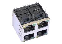 China RJSAE-5381-A4 2x2 Ethernet Stacked Rj45 Jack With LED R/A Shield LPJE107XAHNL for sale
