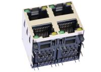 China RJSAE-5381-A4 2x2 Ethernet Stacked Rj45 Jack With LED R/A Shield LPJE107XAHNL for sale