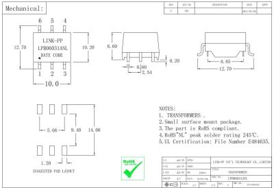China LPB06031ANL Ethernet Magnetic Transformers 1 Port Ethernet Card HR600791 for sale