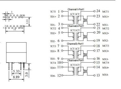 China QD24A01 Single Port 1000 BASE-T Discrete Magnetic Transformers for sale