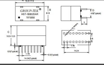 China HST-18002DAR 1000Base-T 1500Vrms Single Port Magnetics Modules for sale