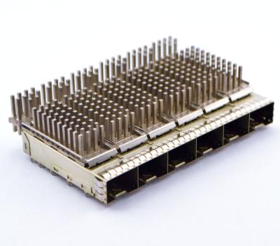China Mounting QSFP28 Fiber Type Speed Data Transmission 1X6 Right Angle QSFP28 Cage with Heat Sink for sale
