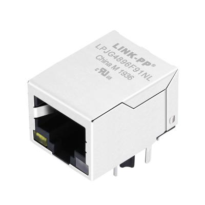 China RJLBG-014TA1 Horizental Entry R45 1000Base-T Magnetic Socket w LED for sale