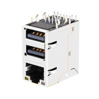 China RJMG2310228A0ER 1000 Base-T 10p8c Integrated Magnetic Rj45 Network Jack With Dual Usb for sale