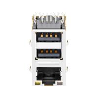 China RJMG2310228A0ER 1000 Base-T 10p8c Integrated Magnetic Rj45 Network Jack With Dual Usb for sale