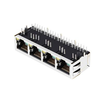 China ARJ14A-MASD-A-B-EMU2 1x4 Multi-port RJ45 8P8C 100Base-T Magnetics Ethernet Jack for sale