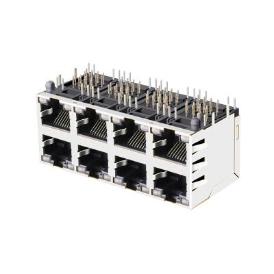 China JX0B-3051NL 1000 Base-T 2x4 Port Rj45 Multi Port Connector With Green-Yellow Leds for sale