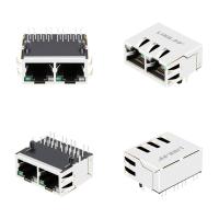 China 10G Base-T Tab Up 1x2 Port Rj45 Ethernet Connector Shielded With Leds JTL-U1002NL for sale