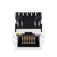 China 10G Base-T Tab Down 1 Port Through Hole RJ45 Magnetic Jack With Leds JTH-0024NL for sale