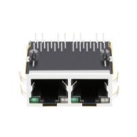 China 10G Base-T 1x2 Port JTL-U1001NL Tab UP Through Hole Rj45 Lan Jack With Green-Yellow / Green Leds for sale