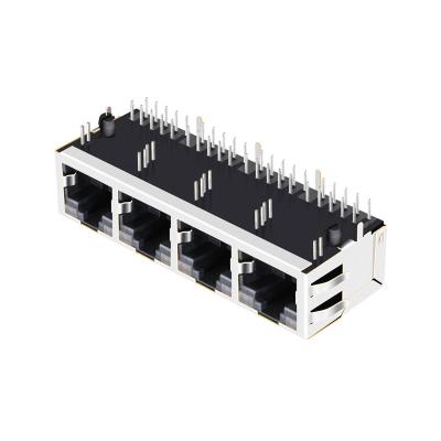 China JT6-1480NL 10G Base-T Shielded 1x4 Port Tab UP Rj45 Pcb Connector Right Angle With Leds for sale