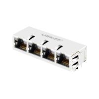 China JT6-1480NL 10G Base-T Shielded 1x4 Port Tab UP Rj45 Pcb Connector Right Angle With Leds for sale
