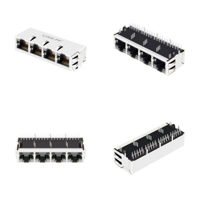China 10G Base-T 1x4 Port Tab UP Through Hole Magnetic RJ45 Jack JT6-1473NL for sale