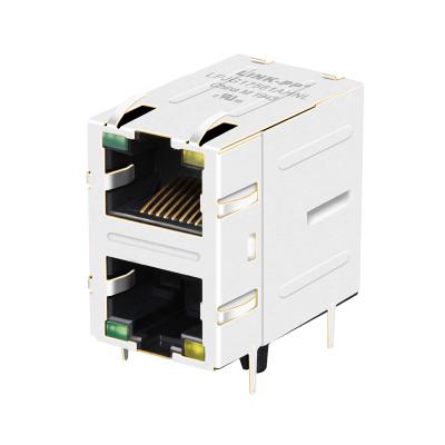 China JXD9-1002NL 2x1 Port Cat6 RJ45 Magnetic Jack 100/1000 Base-T Green/Yellow LED for sale