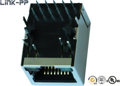 China W/LED 10P8C POE RJ45 Connector Thru Hole , XMP-P11-10F0-GY-CT1 for sale