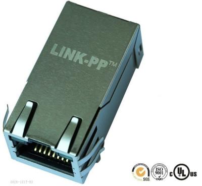 China 0826-1X1T-80 Power Over 10/100/1000 Base-T, AutoMDIX Ethernet MagJack With LEDs for sale