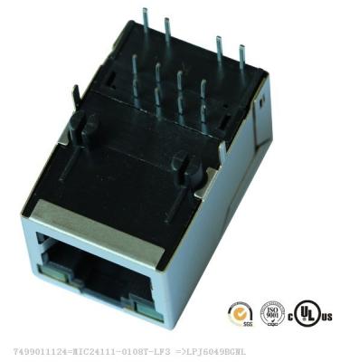 China MIC24111-0108T-LF3 7499011124 Magnetic RJ45 Jack10/100Base-T LPJ6049BGNL for sale