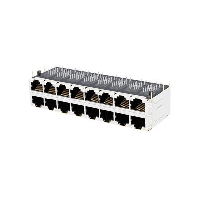 China JT5-2870NL 2x8 RJ45 Jack Connectors Active Tab Down 10G Base-T Side Entry for sale