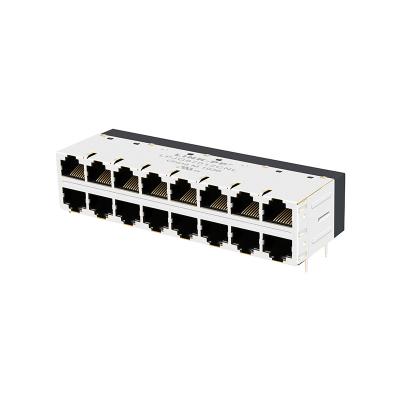 China JT5-2853NL Side Entry Magnetic RJ45 Jack Lead Free 2x8 With Integrated Magnetics for sale