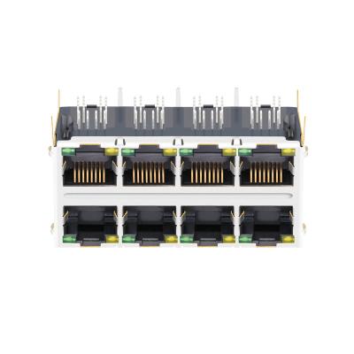 China 2x4 RJ45 Magnetic Connectors JT5-2410NL Compatible LINK PP 10G Base-T With LED for sale