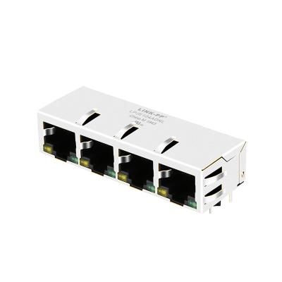 China LPJE104ADNL 1X4 Port FR4 PCB RJ45 Modular Jack Side Entry Tab Down Yellow/Green Led for sale