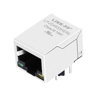 China LPJG4933HENL 100/1000 Base-T Single Port Rj45 Ethernet Jack Tab Down Green/Yellow Led for sale