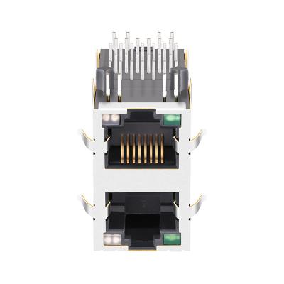 China 0845-2R1T-E4 2x1 Port Connector RJ45 MagJack 13p8c 100/1000 Base-T With G/YG LEDs for sale