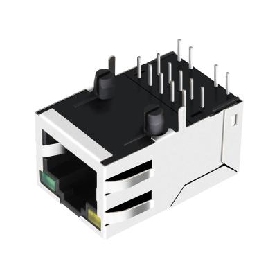 China 0875-1D1T-P2 Single Port Rj45 Integrated Connector 10/100 Base-T Yellow/Green led for sale