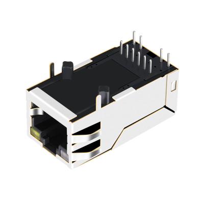China 0875-1X1T-P2 6 Pin Rj45 Magjack Single Port 10/100BASE-T Tab Up OG/Y Led for sale