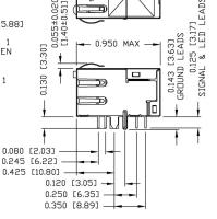China 0875-1G1T-P2 Single Port 10/100BASE-T Modular Jack Rj45 6 PIN Tab Up Green/Green Led for sale