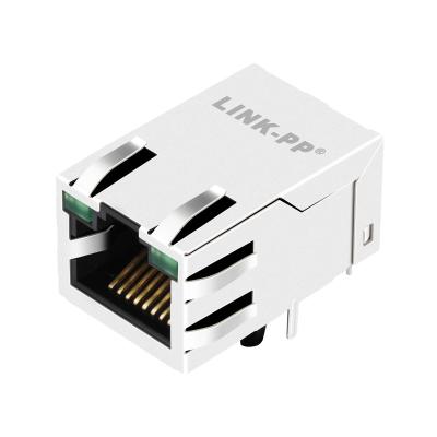 China 0875-1G1T-P2 Single Port 10/100BASE-T Modular Jack Rj45 6 PIN Tab Up Green/Green Led for sale