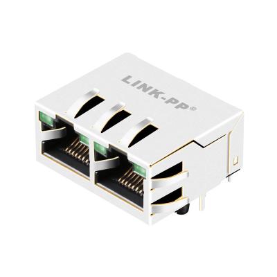 China JGL-0001NL 1x2 Port Gigabit Low Profile RJ45 Connector Tab Up GREEN/GREEN Led for sale