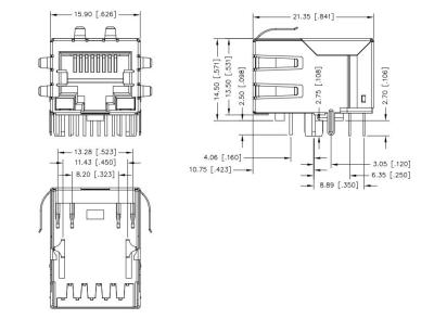 China JXD0-9006NLT Single Port RJ45 Magnetic Connector Tab Down 100BASE-T 8PIN With G/Y Led for sale