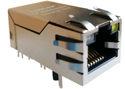 China L826-1X1T-06-F RJ45 PCB Jack 10 / 100 / 1000 Mbps Connector ,Tab UP With LEDs for sale