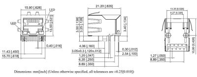China ARJM11A1-805-AB-EW2 2.5G Base-T Tab Down G/Y Led 1 Port RJ45 Jack Module for sale