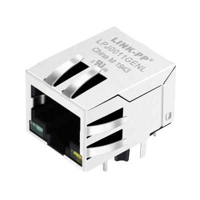 China RJ324109BN-LF 100 Base-T Tab Down 1 Port RJ45 Jack Connector Green/Yellow Led LPJ0011GENL for sale