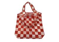 China Red - White Square Fold Up 190t polyester Folding Pocket Reusable foldable Bag for sale
