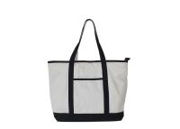China Durable Blue White Cotton Tote Bags Front Zipper Cotton Canvas Grocery Bags for sale